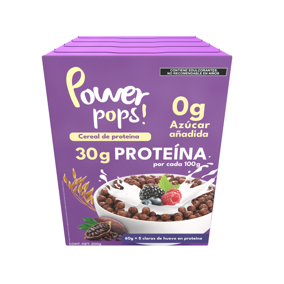 Cereal alto en proteína Power pops! sin azúcar o grasa sabor chocolate ...