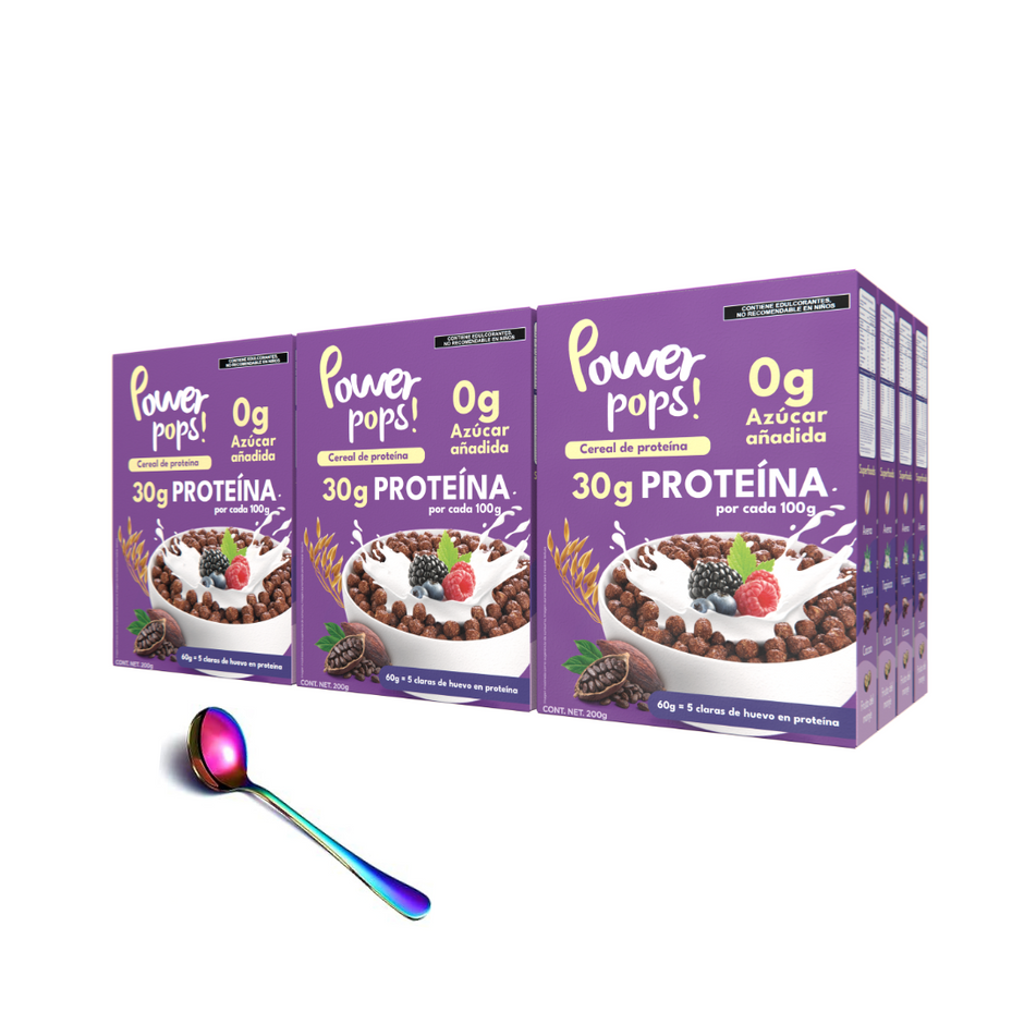 Cereal alto en proteína Power pops! sin azúcar o grasa sabor chocolate ...