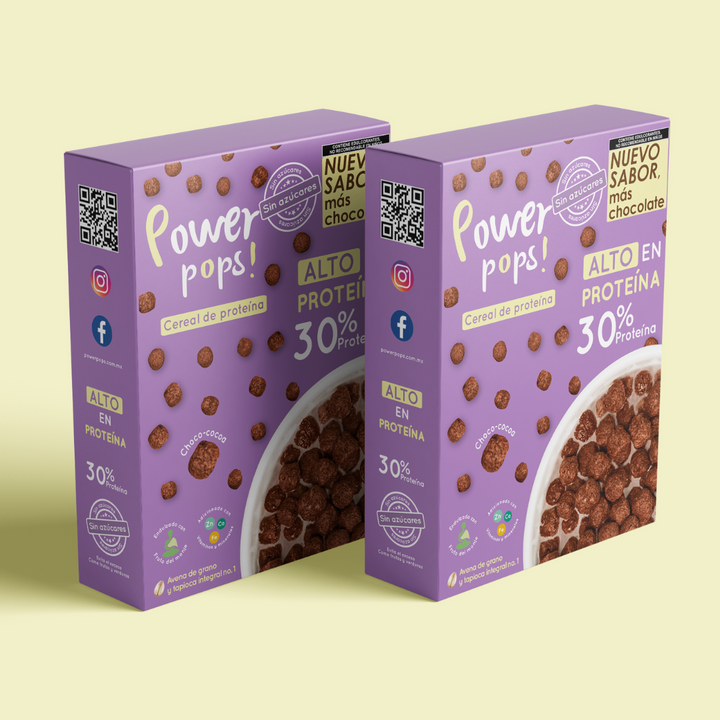 Cereal alto en proteína Power pops! sin azúcar o grasa sabor chocolate ...