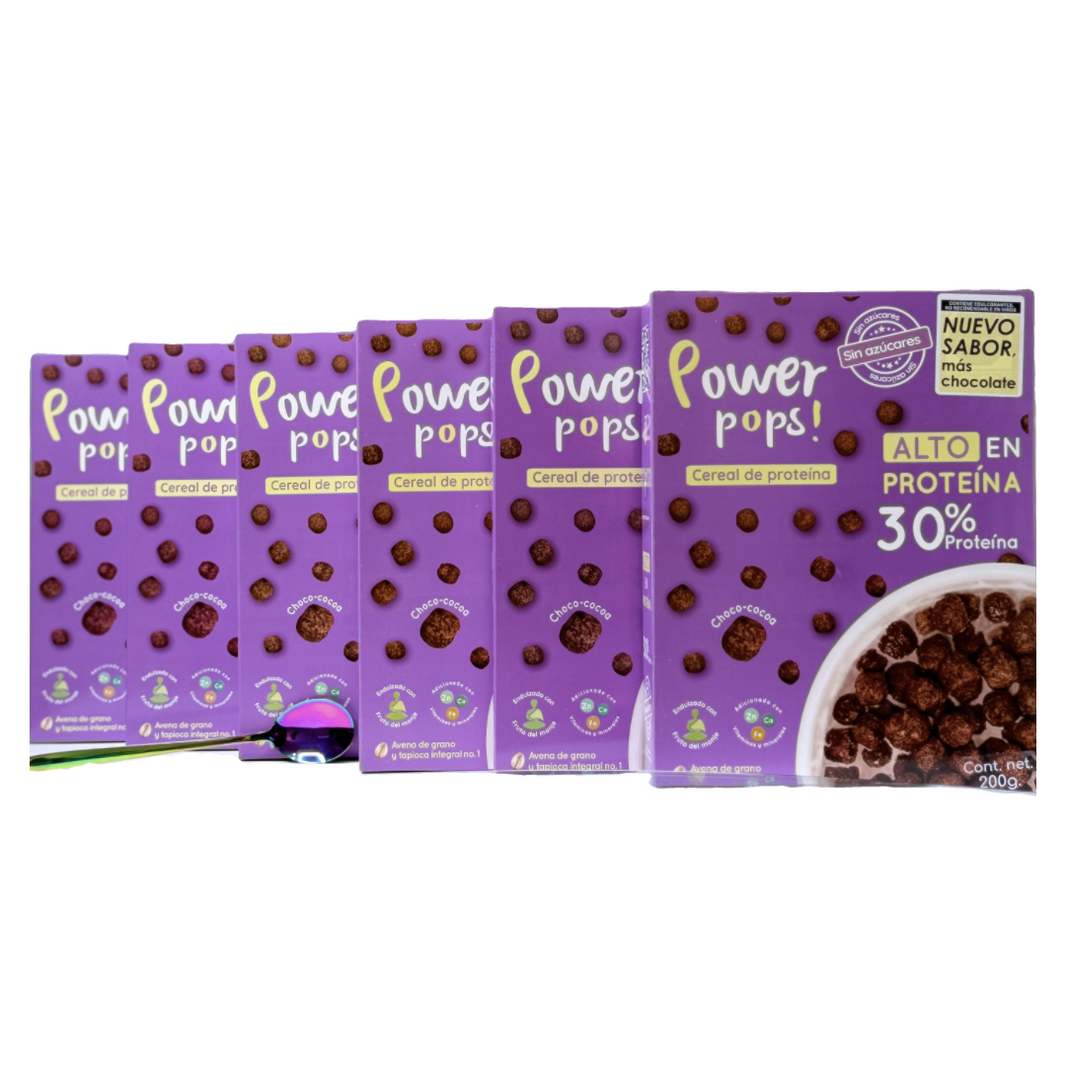 Cereal alto en proteína Power pops! sin azúcar o grasa sabor chocolate ...