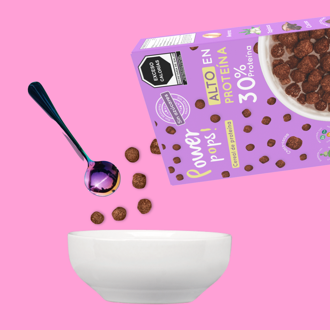 Cereal alto en proteína Power pops! sin azúcar o grasa sabor chocolate ...
