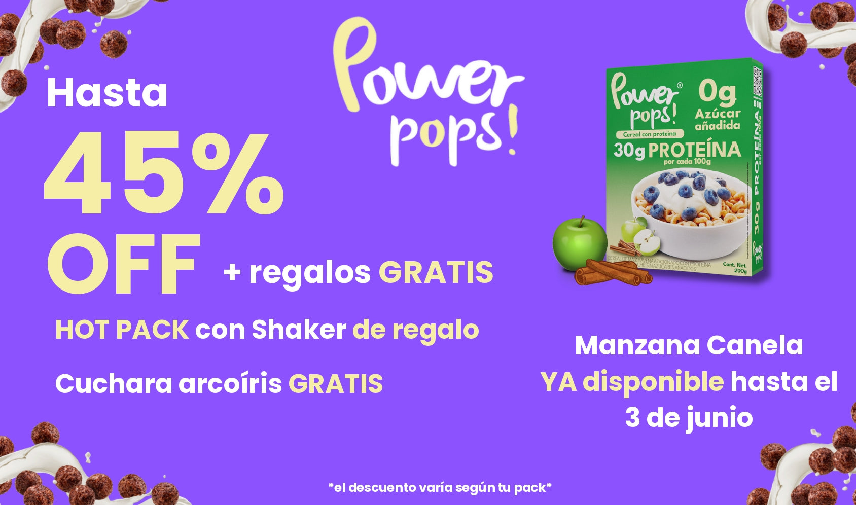 Cereal alto en proteína Power pops! sin azúcar o grasa sabor chocolate ...