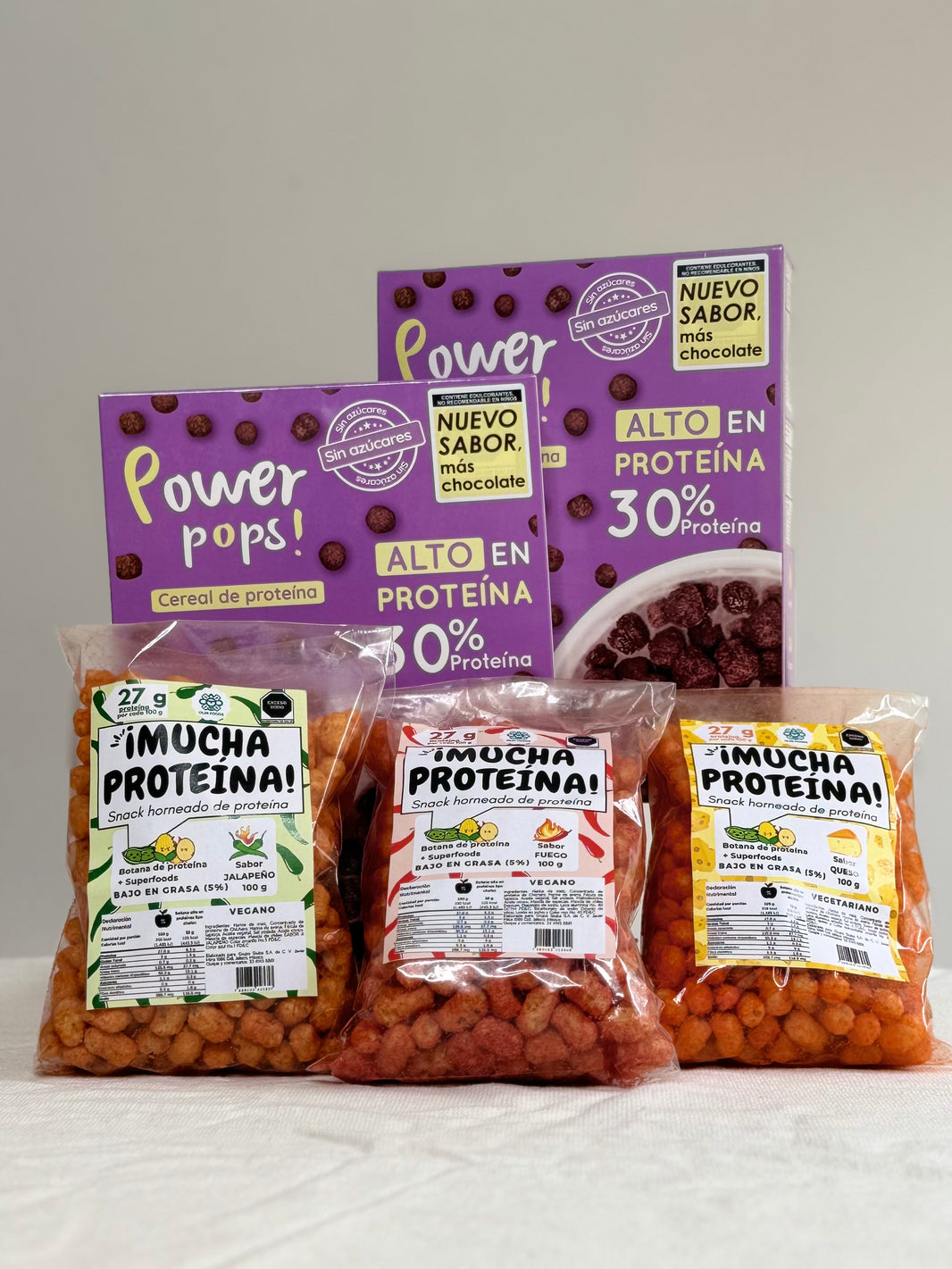 Cereal alto en proteína Power pops! sin azúcar o grasa sabor chocolate ...